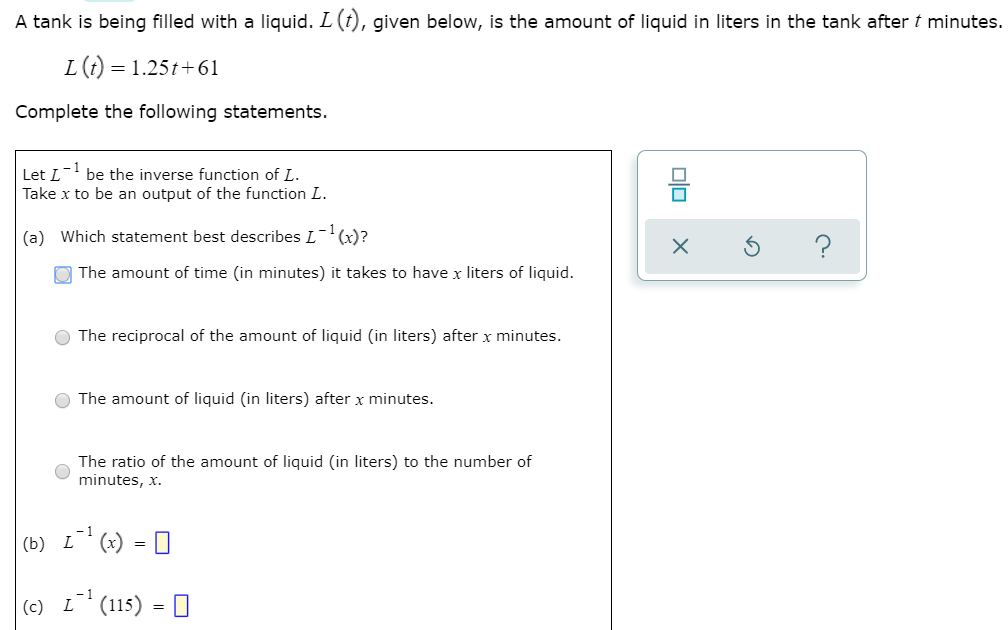 Solved A tank is being filled with a liquid. L (t), given | Chegg.com