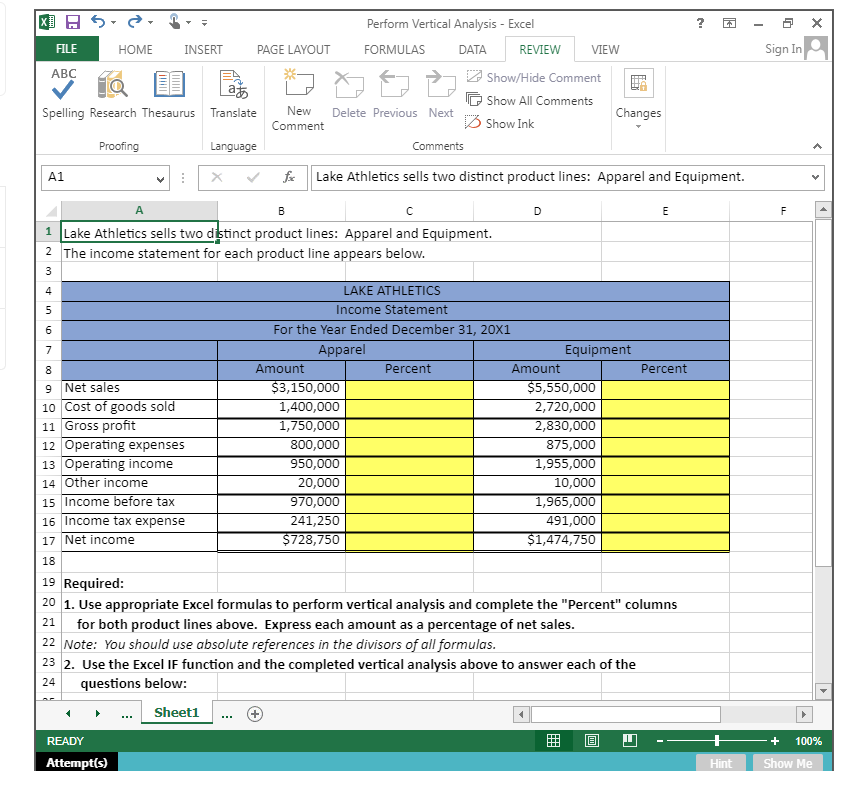 Solved 1. Use vertical analysis to compare profitability.A1 | Chegg.com