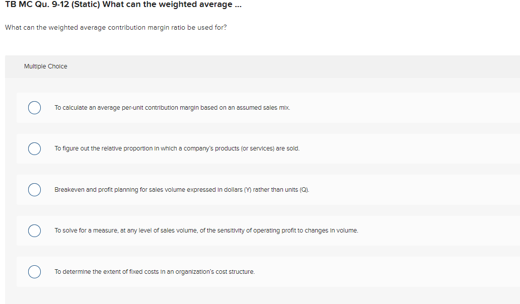 Solved TB MC Qu. 9-12 (Static) What can the weighted average | Chegg.com