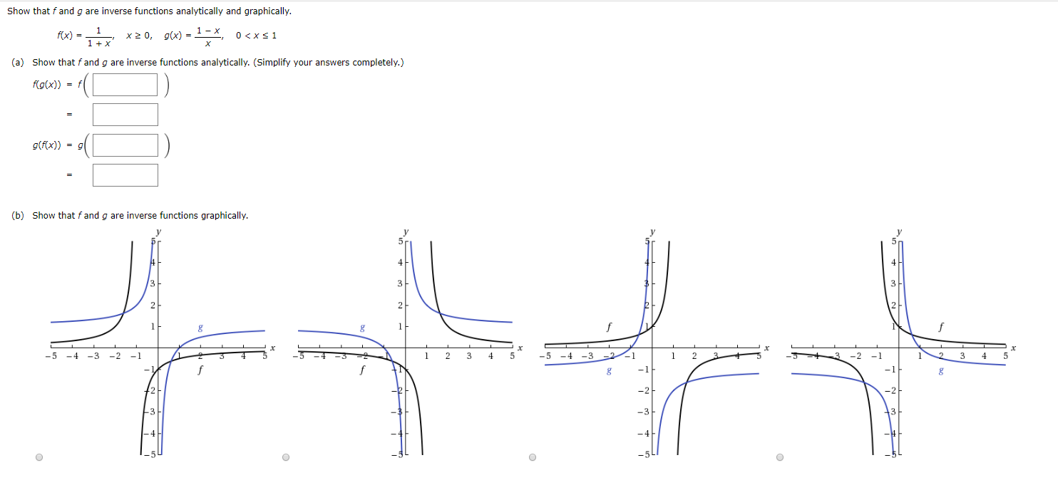 Solved Show that f and g are inverse functions analytically | Chegg.com