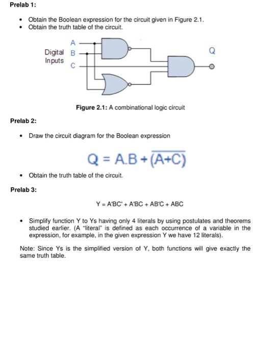 Solved Prelab 1: Obtain the Boolean expression for the | Chegg.com