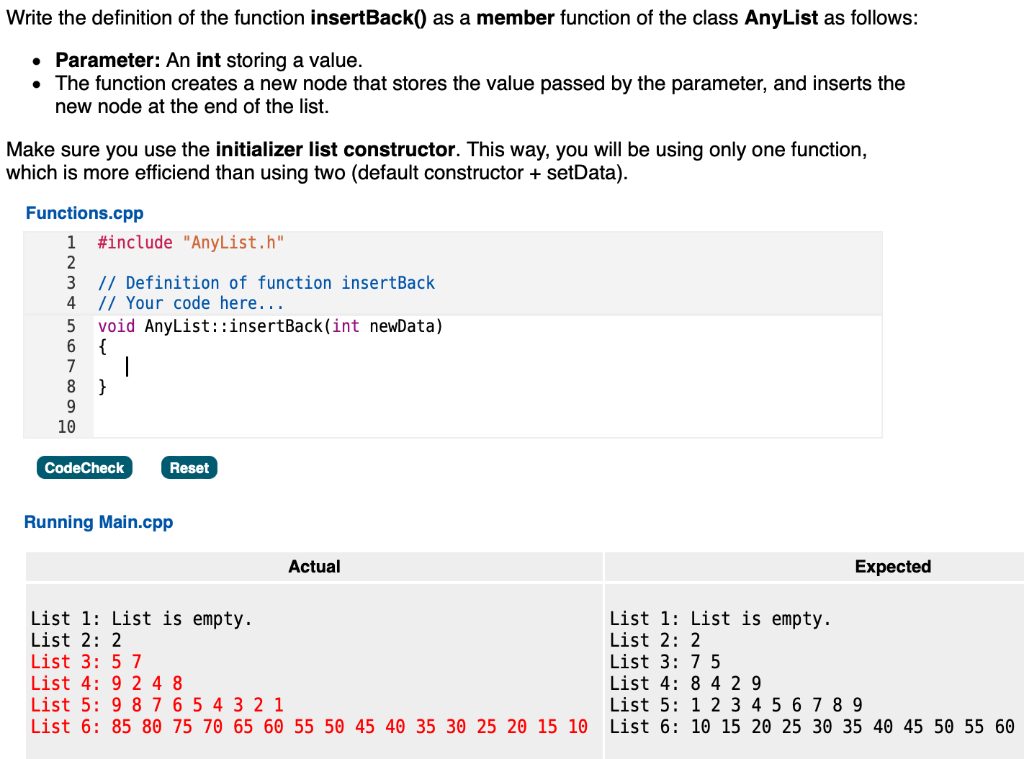 Solved Write the definition of the function insertBack() as | Chegg.com