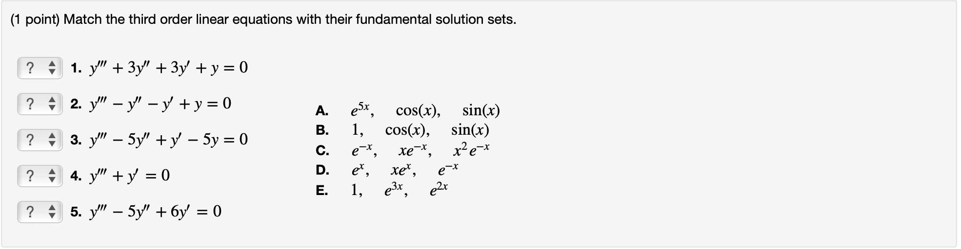 Solved (1 point) Match the third order linear equations with | Chegg.com