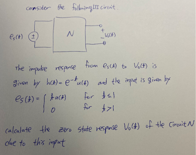 Solved consider the following LTI circuit. N escu) + Volt) + | Chegg.com