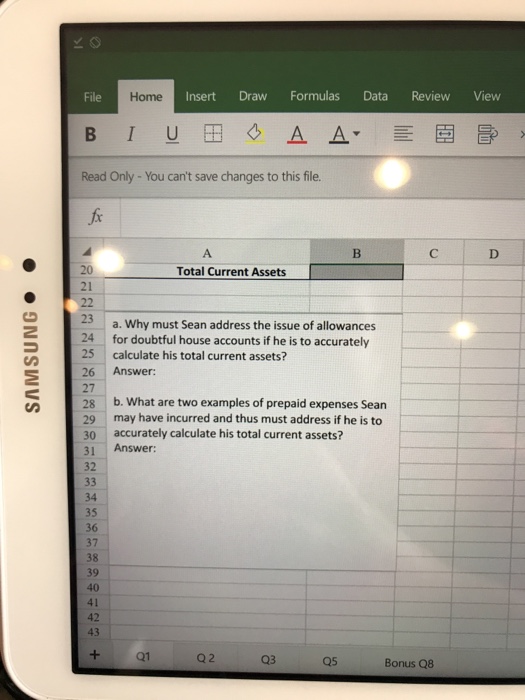 Solved 兰。 Home Insert Draw Formulas Data Review View Read | Chegg.com