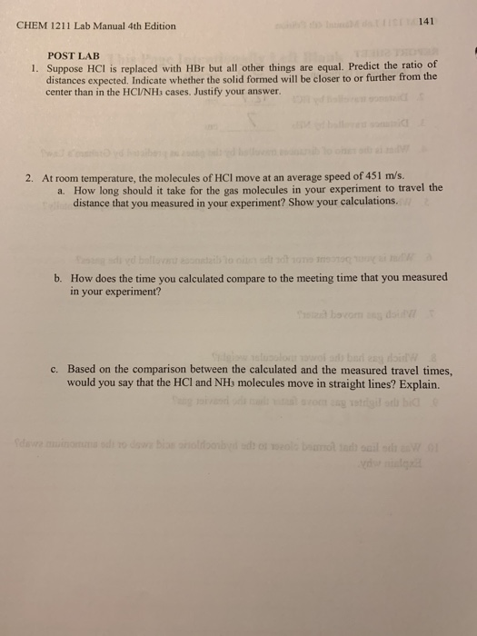 141 CHEM 1211 Lab Manual 4th Edition POST LAB 1. | Chegg.com
