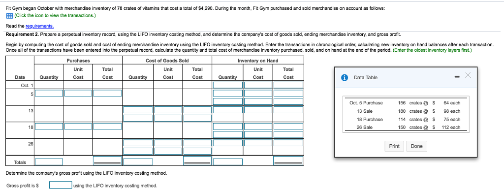Solved Fit Gym began October with merchandise inventory of | Chegg.com