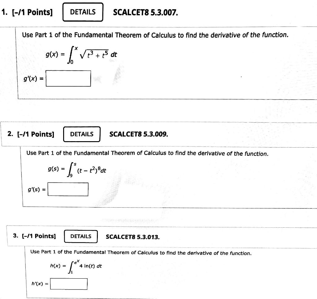 Solved 1. [-/1 Points) DETAILS SCALCET8 5.3.007. Use Part 1 | Chegg.com