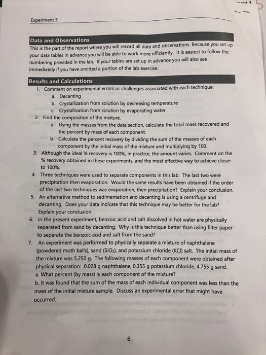 Date: Experiment 3 Experiment 3 Separation of a | Chegg.com