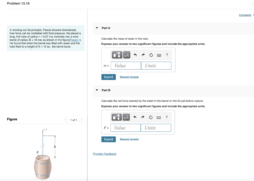 Solved Problem 13.18 In working out his principle, Pascal | Chegg.com