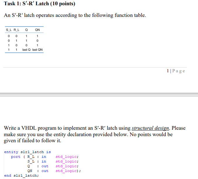 Solved Task 1: S'-R' Latch (10 points) An S'-R' latch | Chegg.com