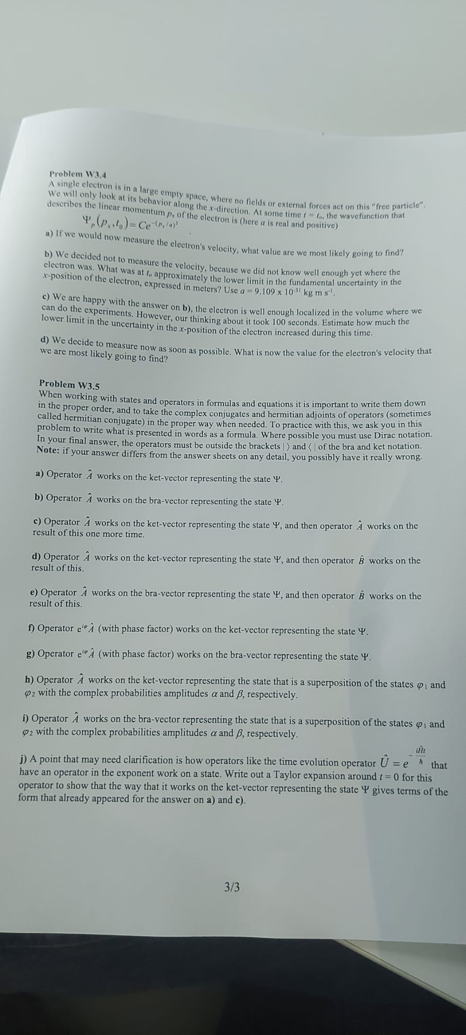Problem W3,4 A single electron is in a large empty | Chegg.com
