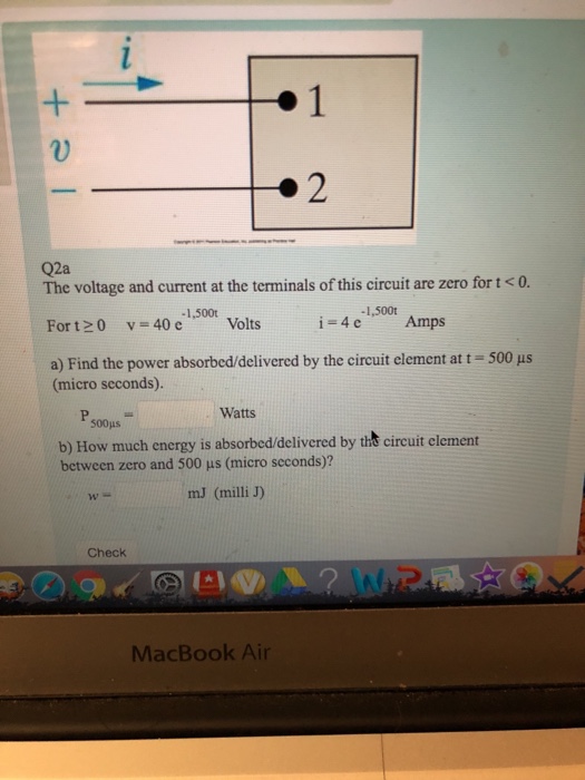 Solved 2 Q2a The Voltage And Current At The Terminals Of 