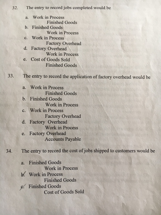 Solved The entry to record jobs completed would be a. Work | Chegg.com