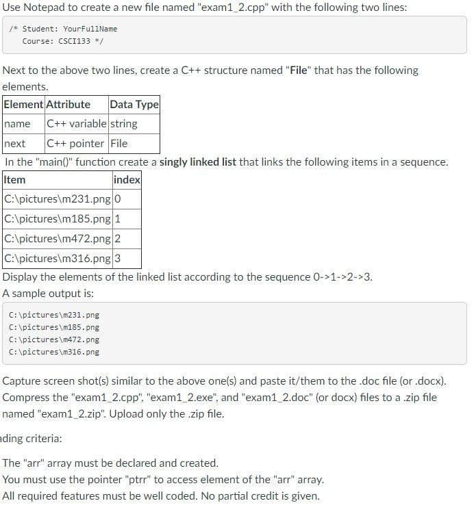 Solved Use Notepad to create a new file named "exam1_2.cpp" | Chegg.com