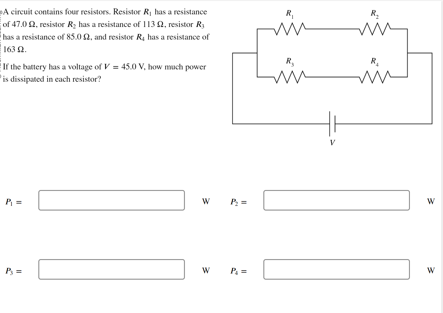 Solved ?0 ﻿A circuit contains four resistors. Resistor R1 | Chegg.com