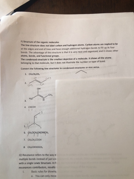 Solved F) Structure of the organic molecules The line | Chegg.com