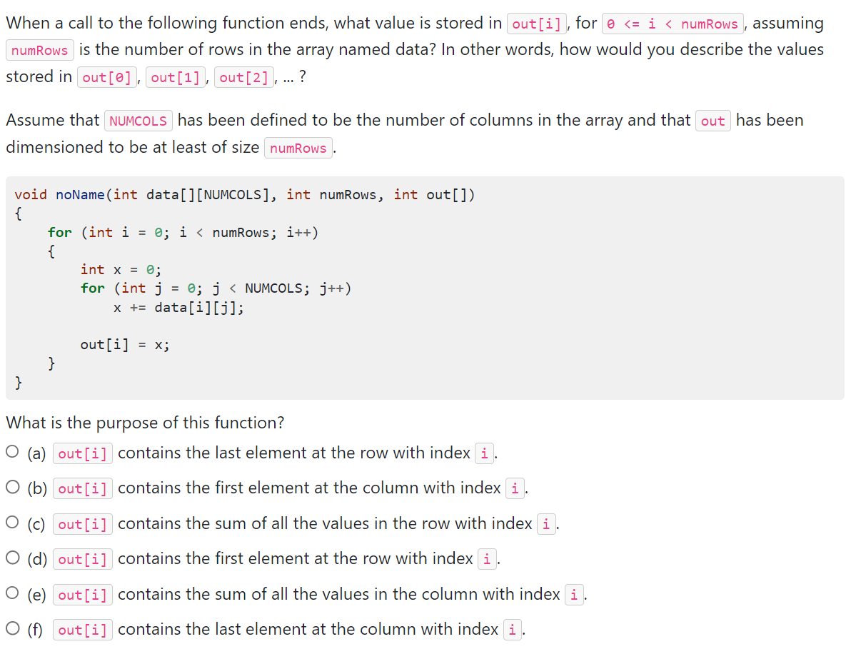 Solved When a call to the following function ends, what | Chegg.com