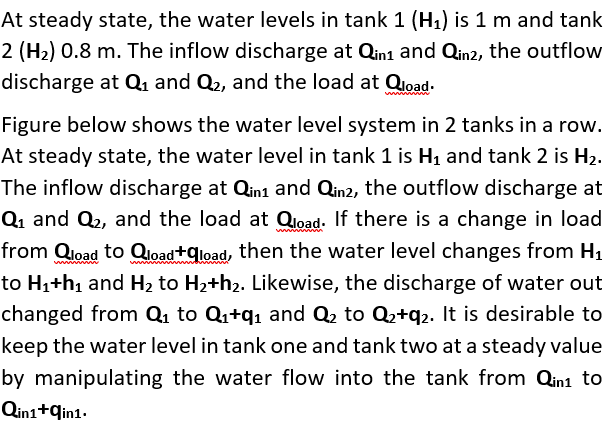Solved The case below is a water level system plant with | Chegg.com