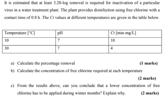 Solved It is estimated that at least 3.28-log removal is | Chegg.com