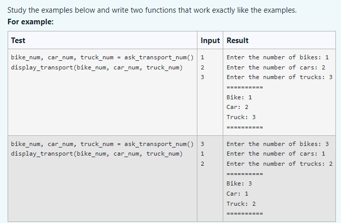 Solved Study the examples below and write two functions that | Chegg.com