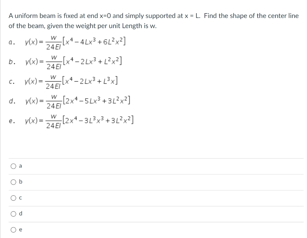 Solved A uniform beam is fixed at end x=0 and simply | Chegg.com