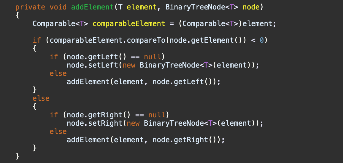 Solved private void addElement ( T element, BinaryTreeNode | Chegg.com