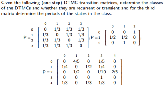 Solved Given the following (one-step) DTMC transition | Chegg.com