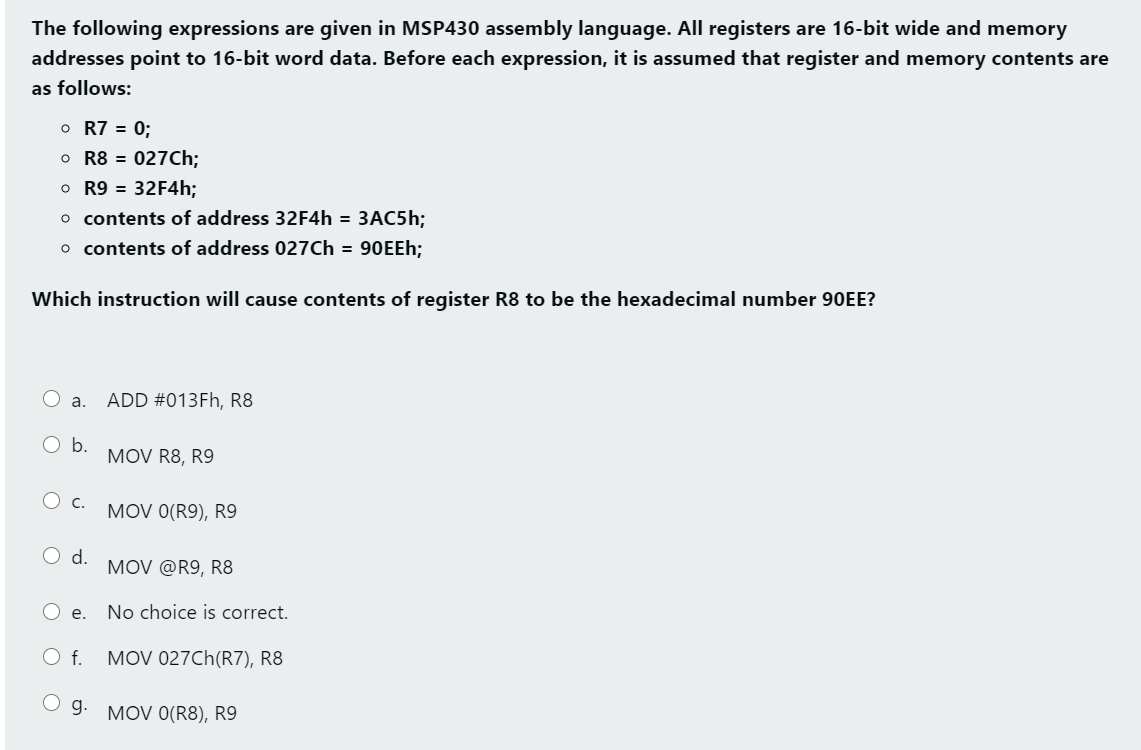 Solved The following expressions are given in MSP430 | Chegg.com