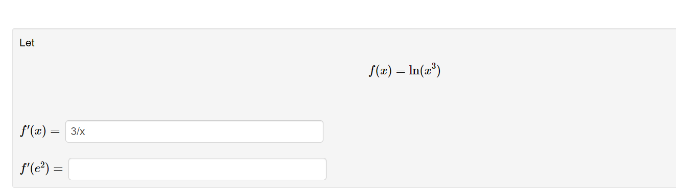 Solved f(x)=ln(x3) f′(x)= f′(e2)= | Chegg.com