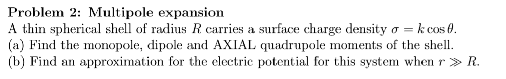 Solved Problem 2: Multipole expansion A thin spherical shell | Chegg.com