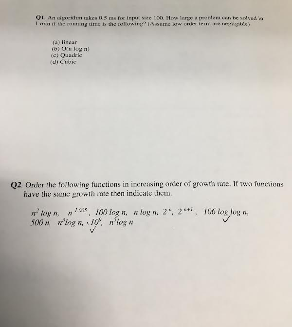 Solved Q3. Given: fin) 100n +3 nlog n200 f(n) = n2 + 5 Show | Chegg.com