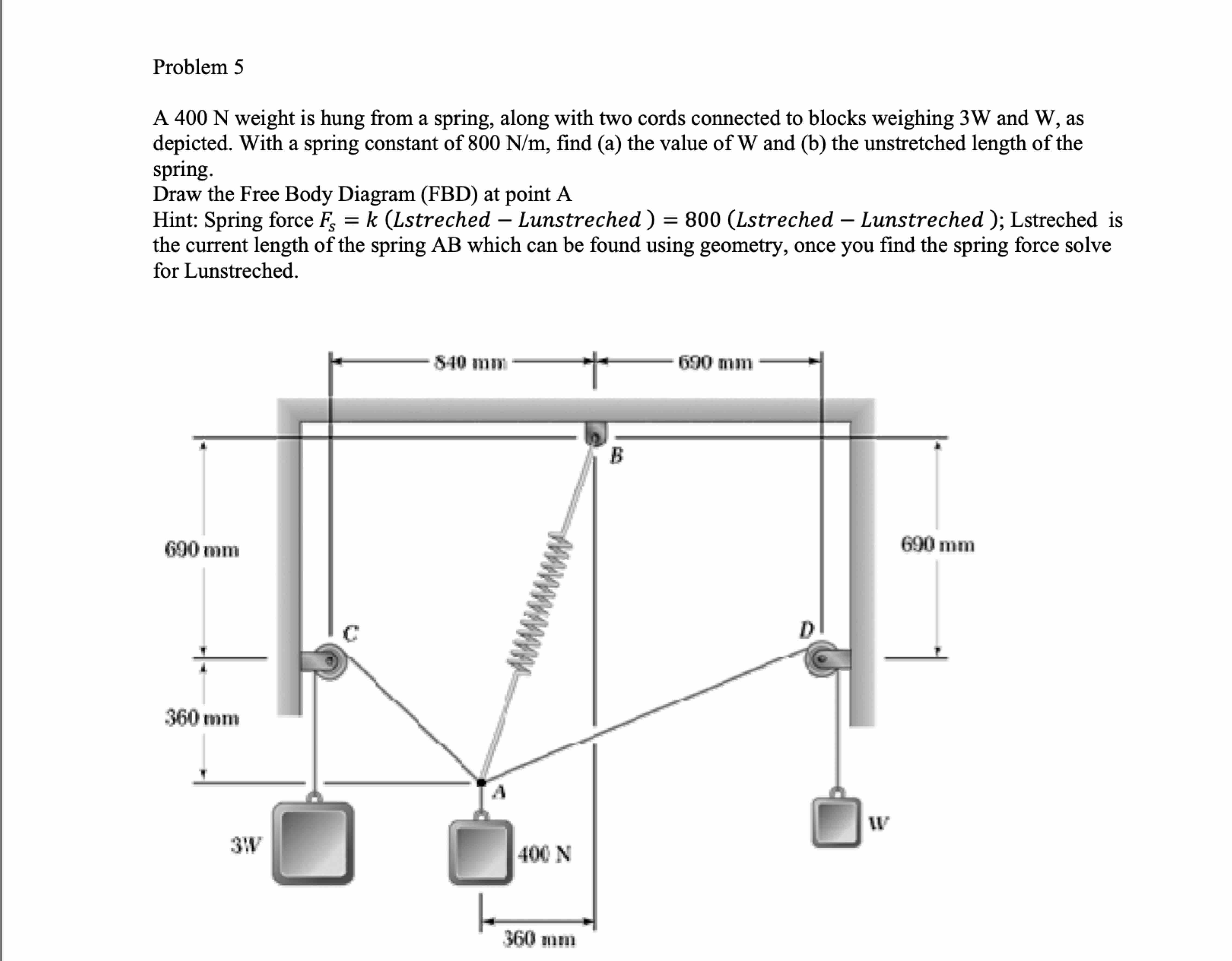 Solved A 400N ﻿weight is hung from a spring, along with two | Chegg.com