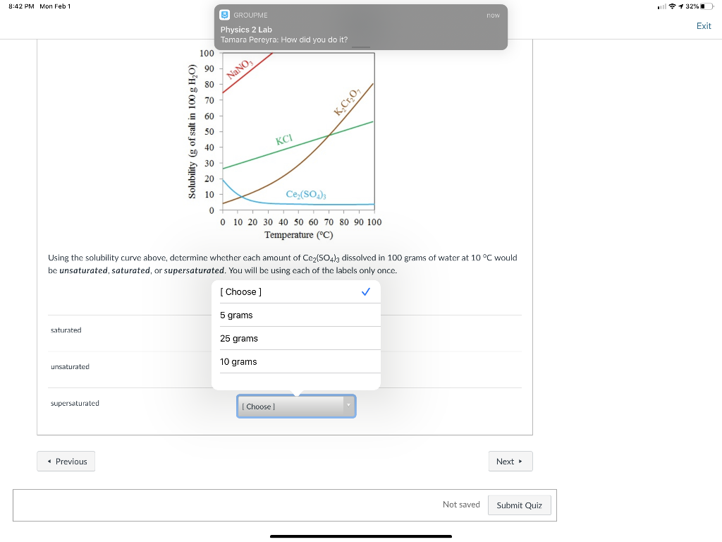 Solved Using the solubility curve above, determine whether | Chegg.com