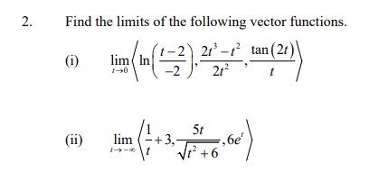 Solved Find the limits of the following vector functions. | Chegg.com