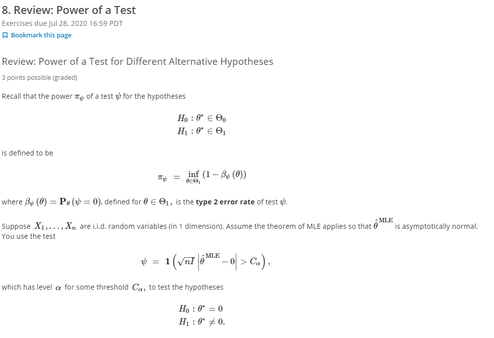 8. Review: Power of a Test Exercises due Jul 28, 2020 | Chegg.com
