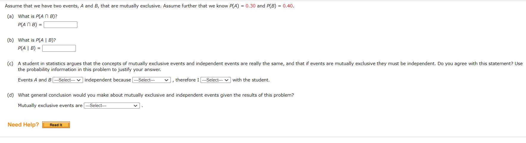 Solved Assume that we have two events, A and B, that are | Chegg.com