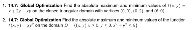 Solved 1. 14.7: Global Optimization Find the absolute | Chegg.com
