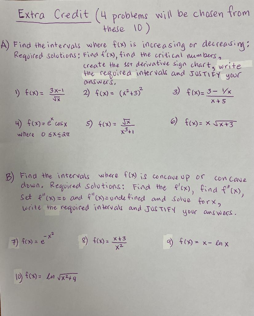 Solved Extra Credit ( 4 problems will be chosen from these | Chegg.com