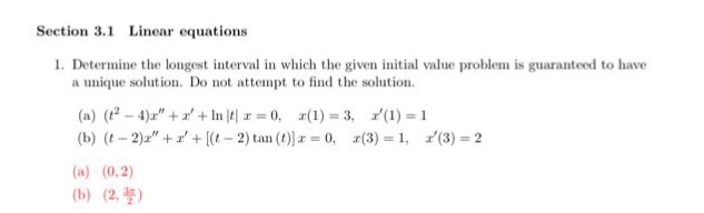 Solved Section 3.1 Linear equations 1. Determine the longest | Chegg.com