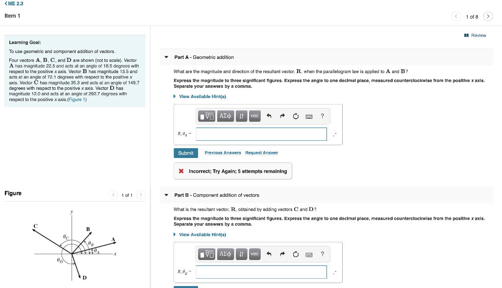 Solved Part B - Component addition of vectors B - What is | Chegg.com