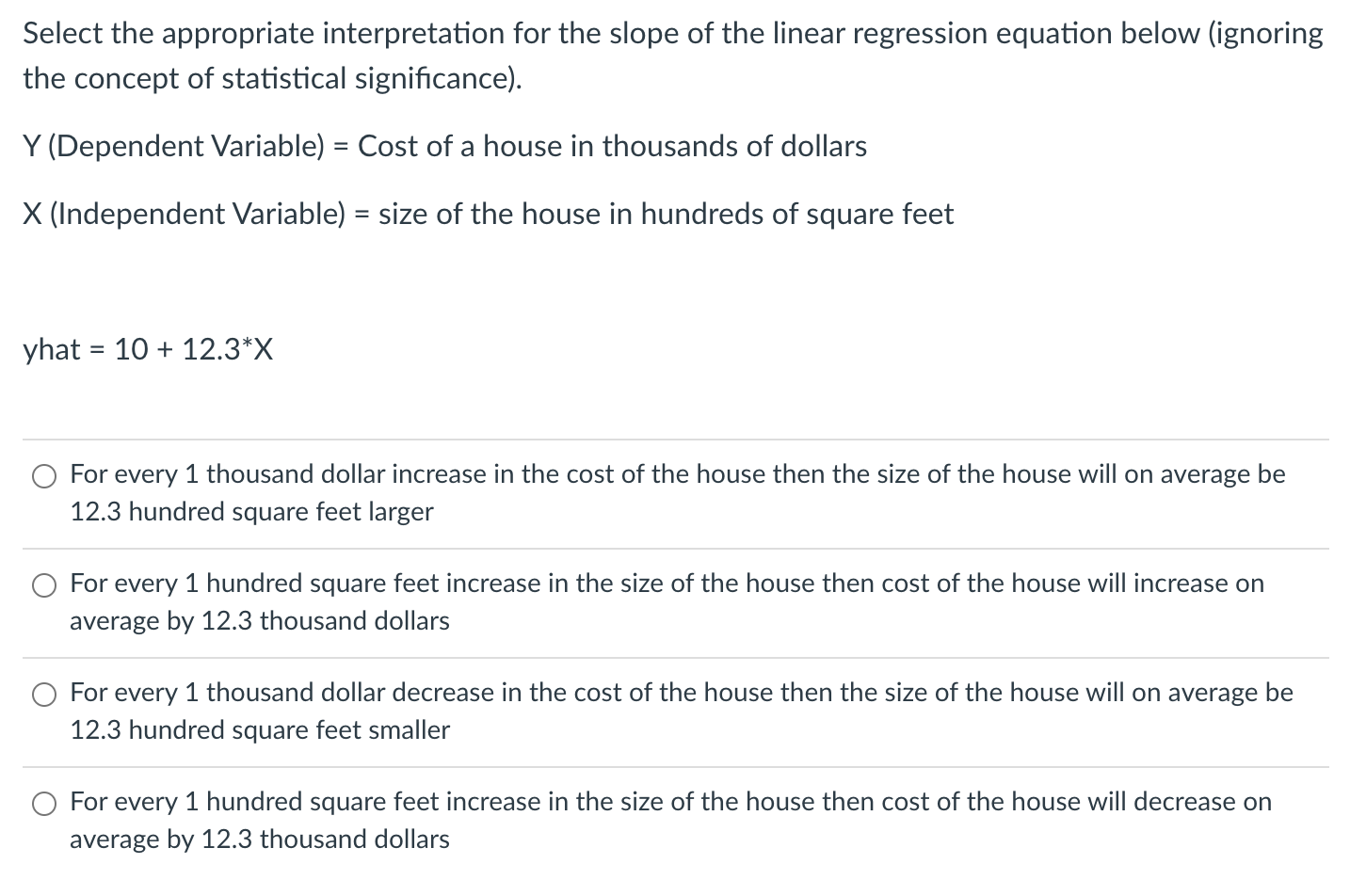 Solved Select the appropriate interpretation for the slope | Chegg.com