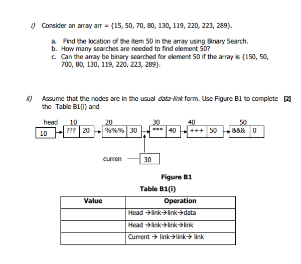 Solved i) Consider an array arr = {15, 50, 70, 80, 130, 119, | Chegg.com