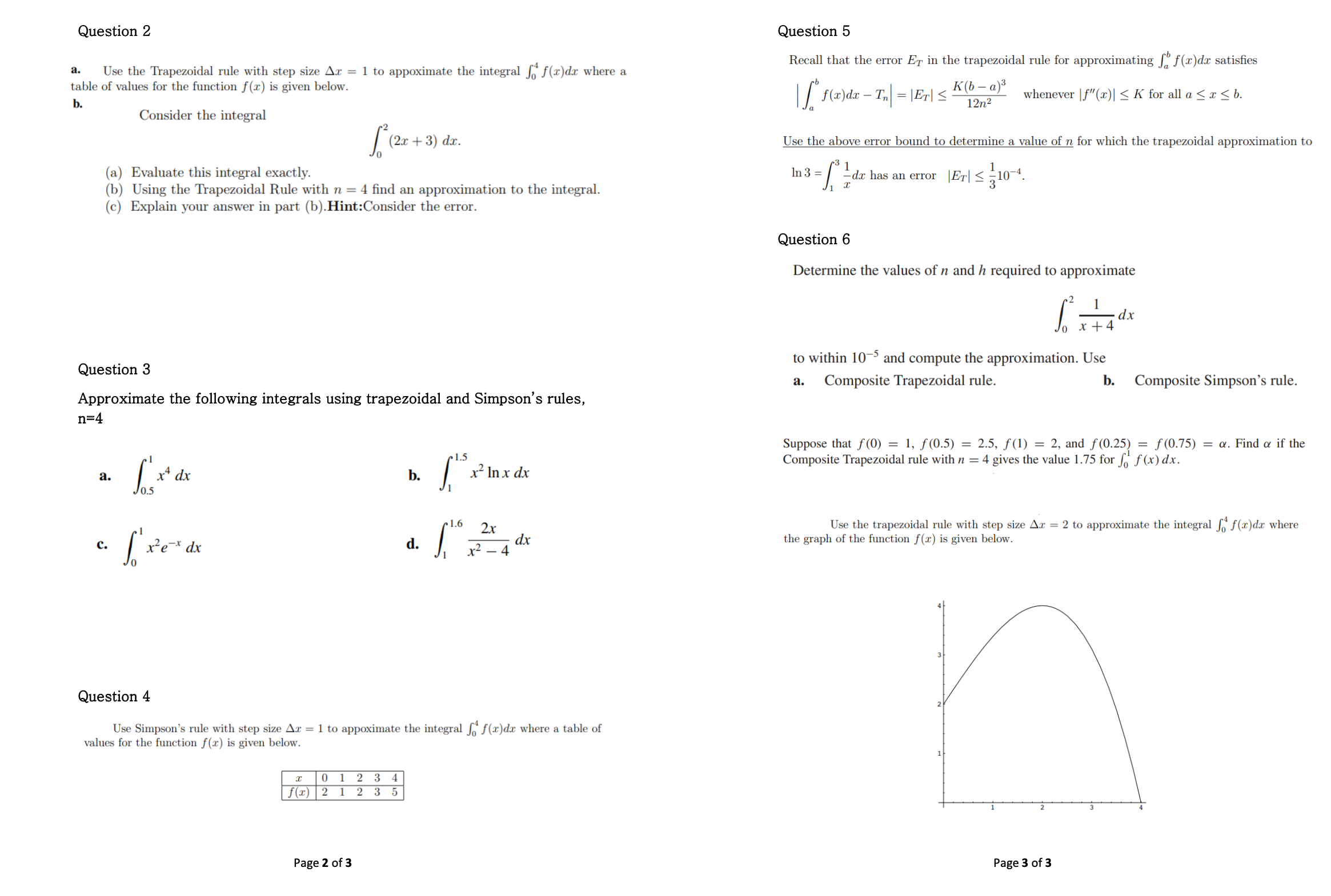 Solved Question 2 Question 5 a. Use the Trapezoidal rule | Chegg.com