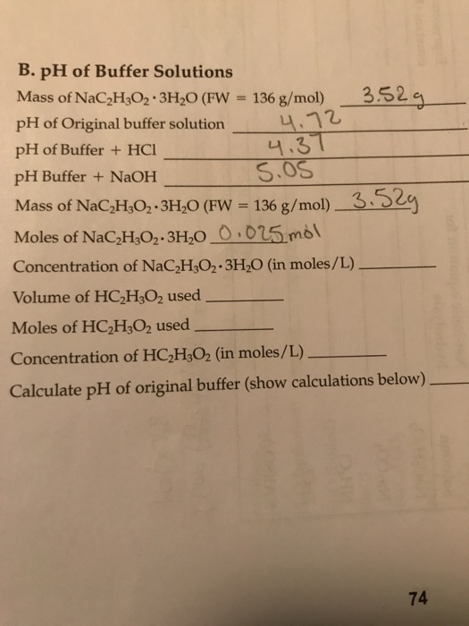B. pH of Buffer Solutions Mass of NaC2H3O2-3H20 (FW = | Chegg.com