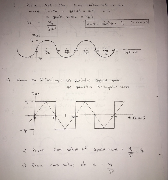 Solved Prove that the rms value of a sine wave (with a | Chegg.com