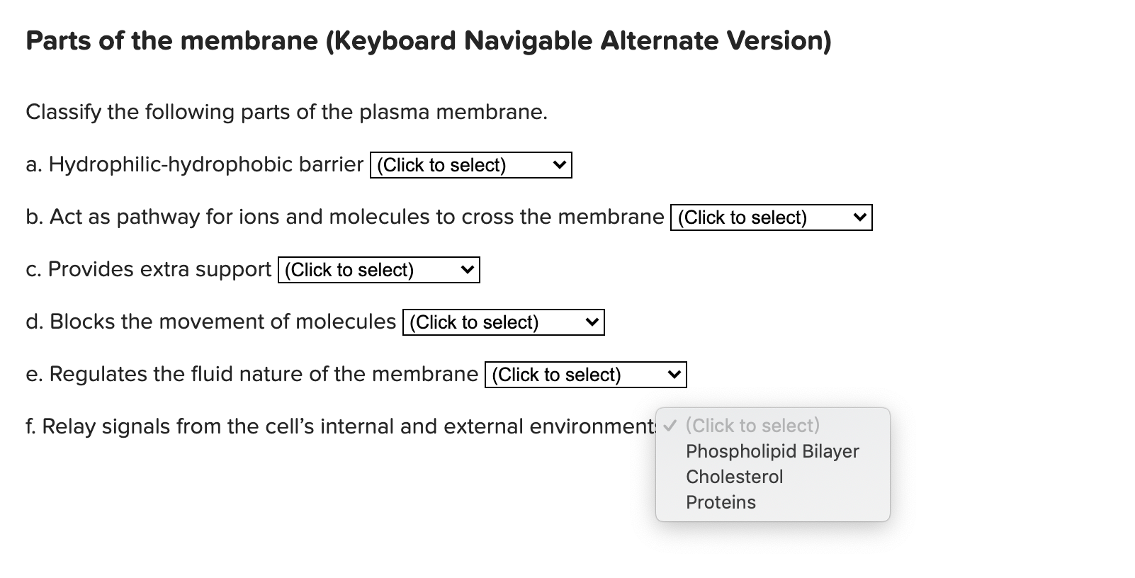 Solved Parts of the membrane (Keyboard Navigable Alternate | Chegg.com