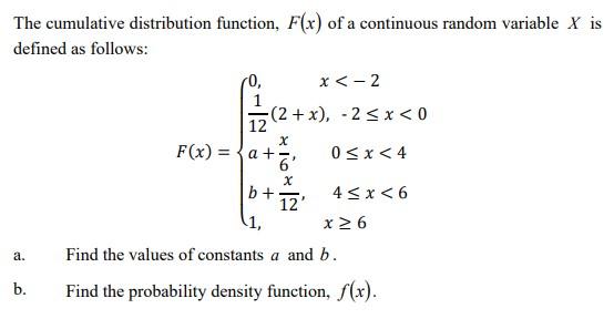 Solved X The cumulative distribution function, F(x) of a | Chegg.com