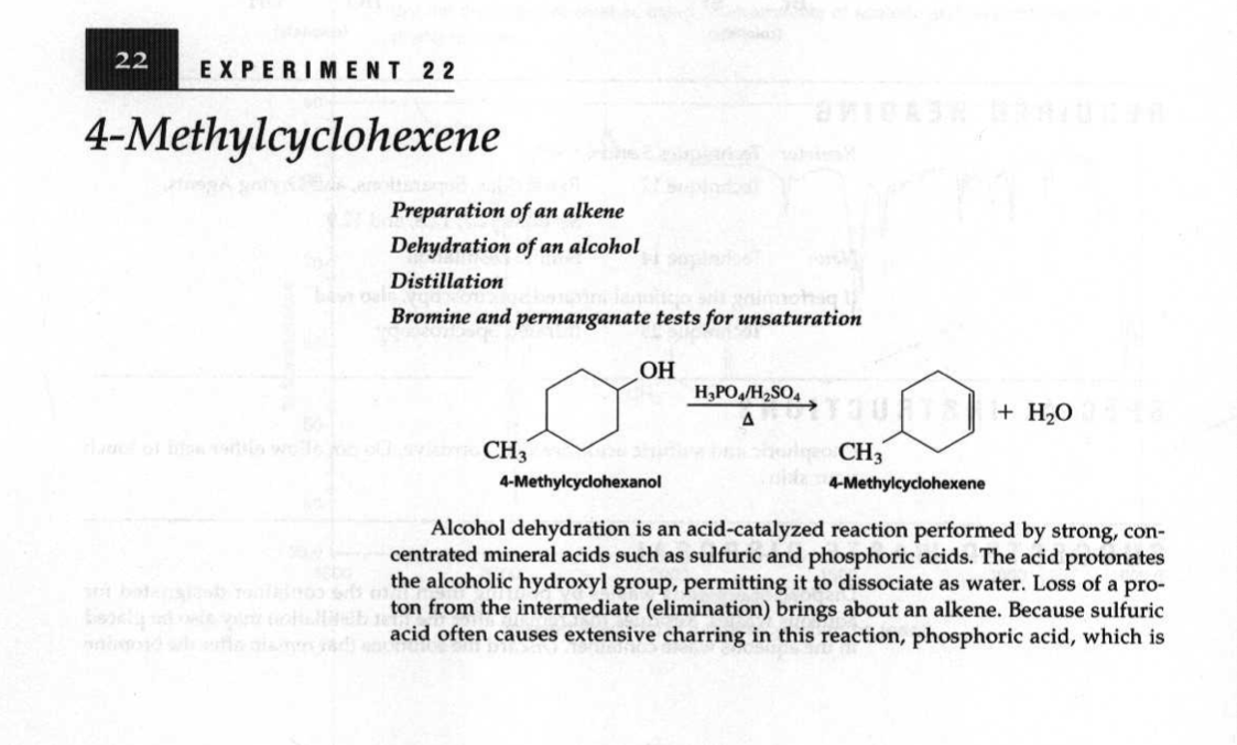 Solved 22 EXPERIMENT 2 2 4-Methylcyclohexene Preparation of | Chegg.com