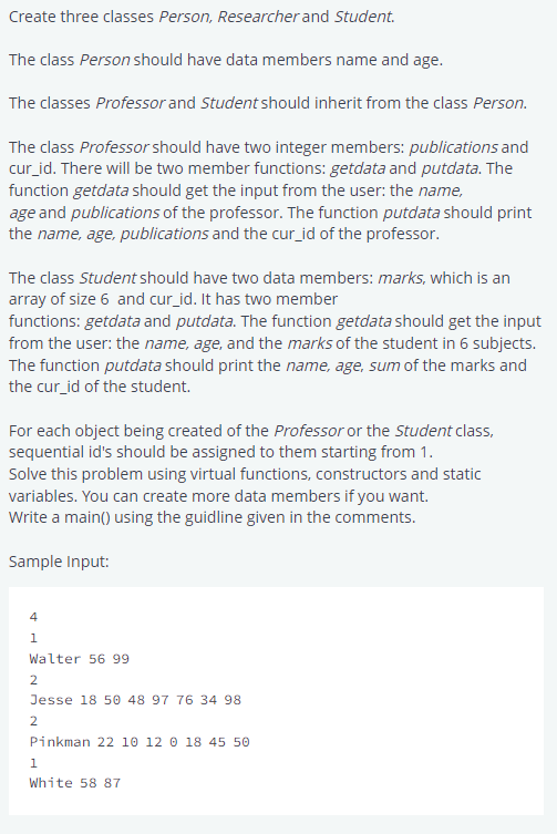 Solved Create three classes Person, Researcher and student. | Chegg.com Solved Create three classes Person, Researcher and student. | Chegg.com